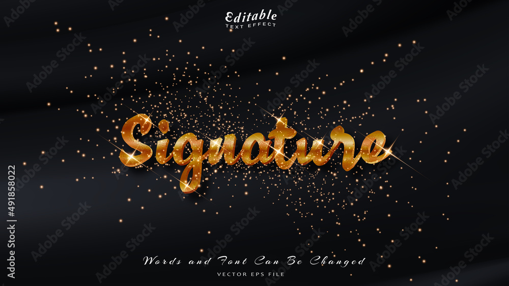 Golden signature editable text effect with black wavy background. black ...