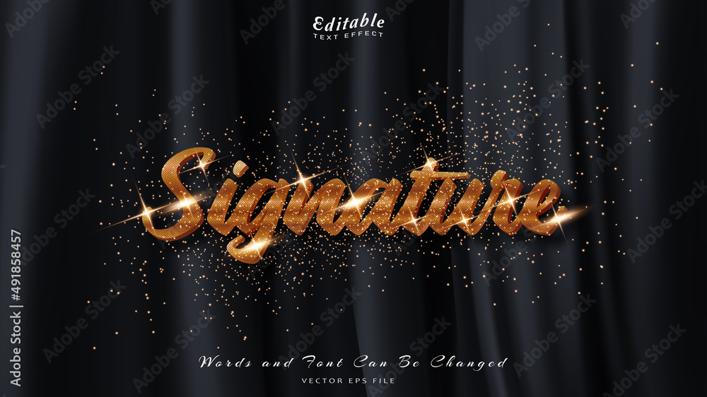 Golden signature editable text effect with black wavy background. black ...