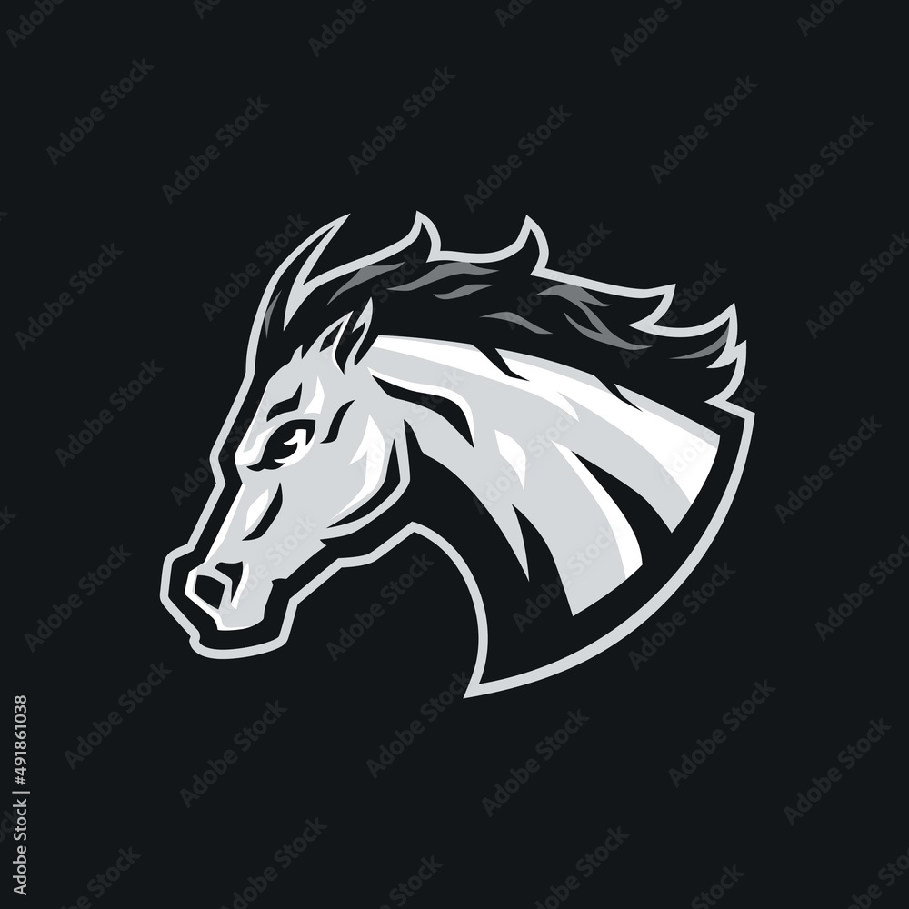 Silver stallion head vector illustration template. Racehorse mascot ...
