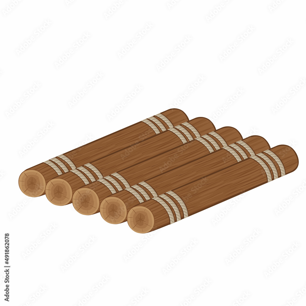 wooden raft made of logs and boards, color isolated vector illustration ...