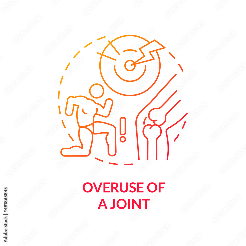 Overuse of joint red gradient concept icon. Inflammatory joint disease ...