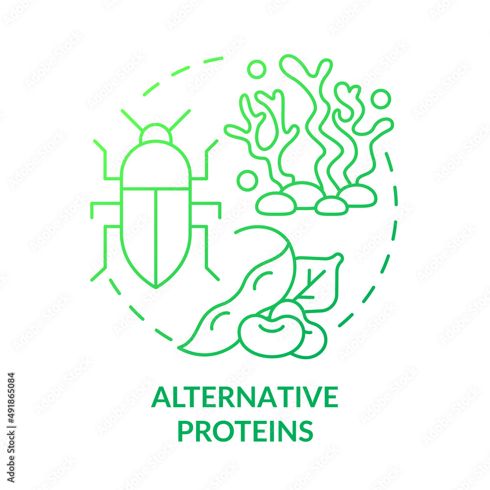 Alternative proteins green gradient concept icon. Food industry ...