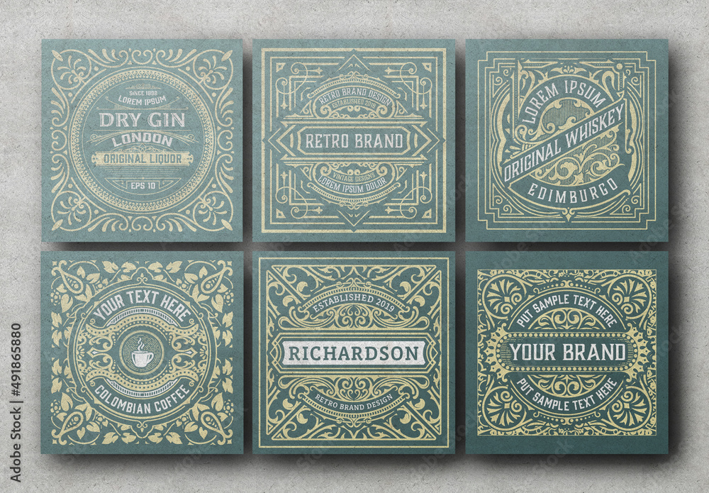 Set of 6 Vintage Labels for Packaging Stock Template | Adobe Stock