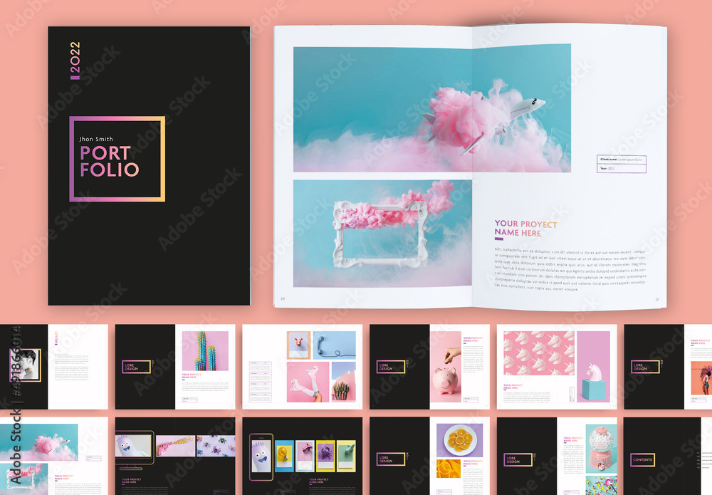 Retro Style Gradient Portfolio Stock Template | Adobe Stock