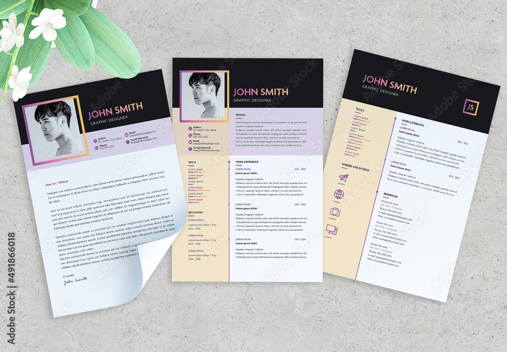 Colorful Gradient Resume and Cover Letter Stock Template | Adobe Stock
