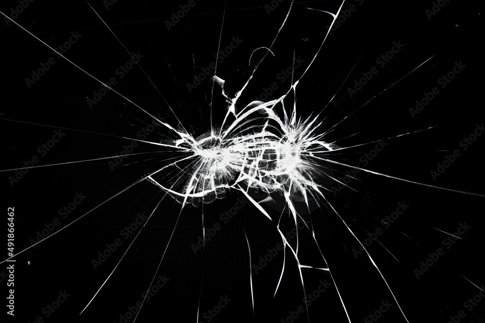White lines of cracks on the glass. Broken glass texture effect. Stock ...