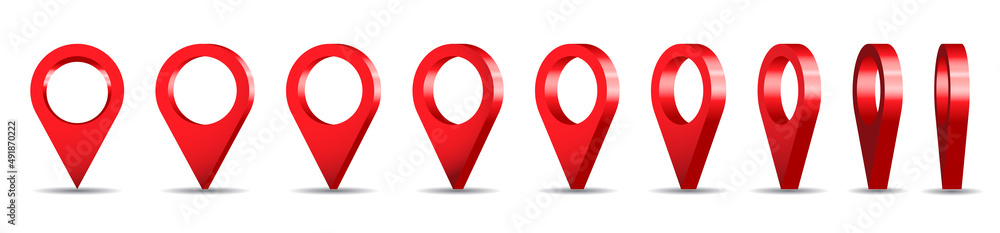 3D red location pins - vector illustration Stock Vector | Adobe Stock