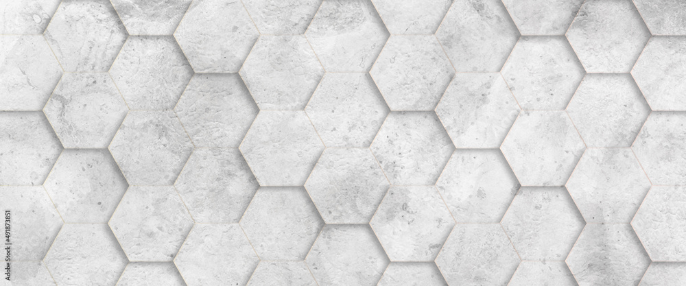 Hexagons grunge wall seamless texture, Tiles. A white marble wall with ...