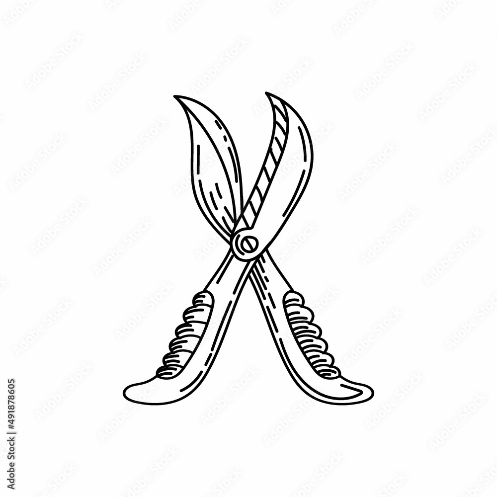Pruning shears, garden shears, hand-drawn doodle-style element. Tool ...
