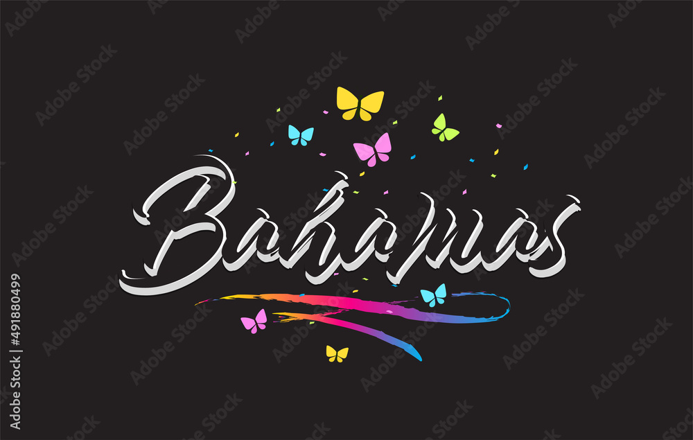White Bahamas Handwritten Vector Word Text with Butterflies and ...