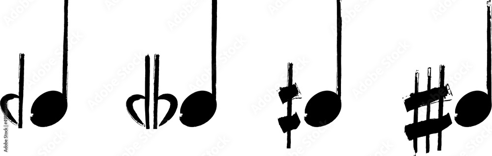 Set of the Microtones symbols. Demiflat, Flat-and-a-half (sesquiflat ...