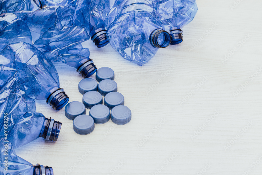 Blue plastic bottles. Recycling concept and World Environment Day Stock ...