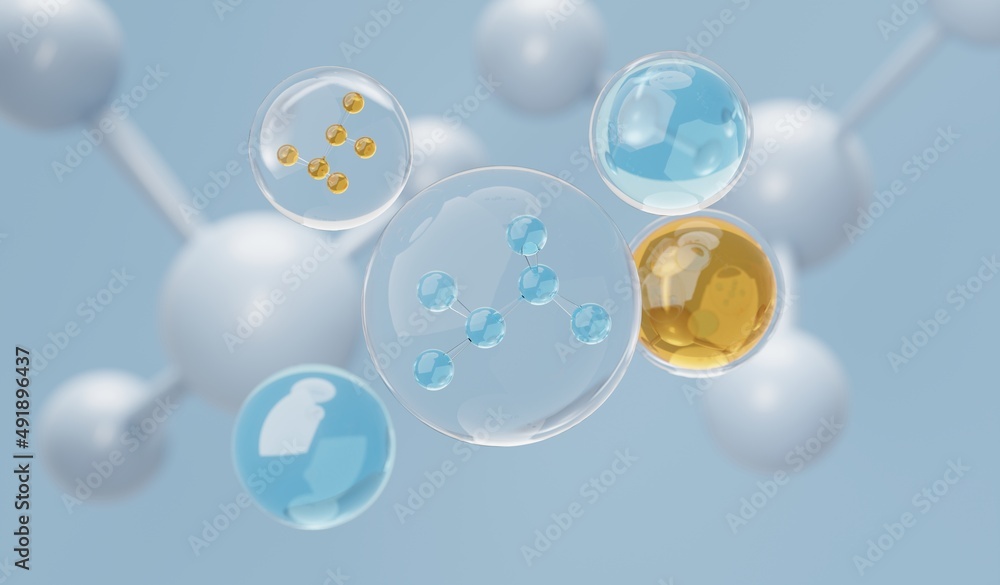 3d render of simple chemical bond in side cell or molecules. The ...