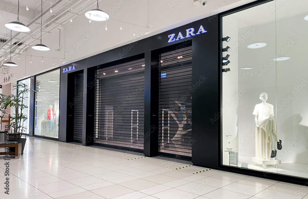 Moscow, Russia, March 2022: Zara store suspends work in Russia. Brand ...