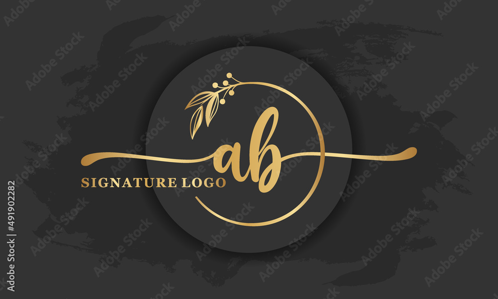 golden signature logo for initial letterLetter Ab. Handwriting vector ...