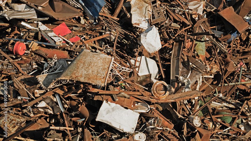 Metal scrap background. Heap of scrap metal stored for recycling ...