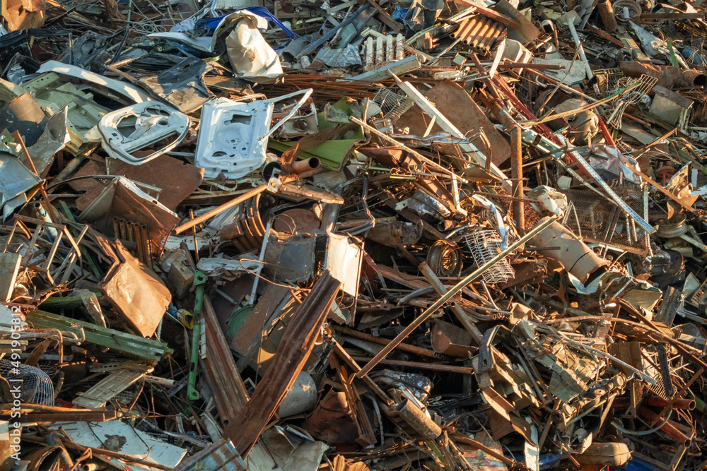 Metal scrap background. Heap of scrap metal stored for recycling ...