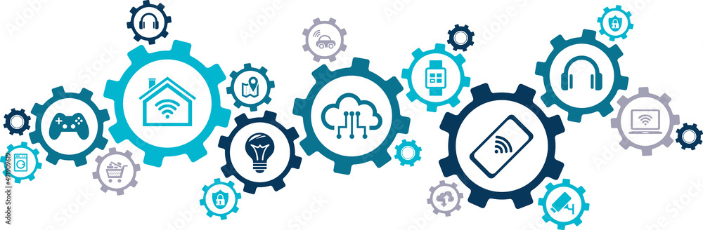 Consumer IOT vector illustration. Blue concept with icons related to ...
