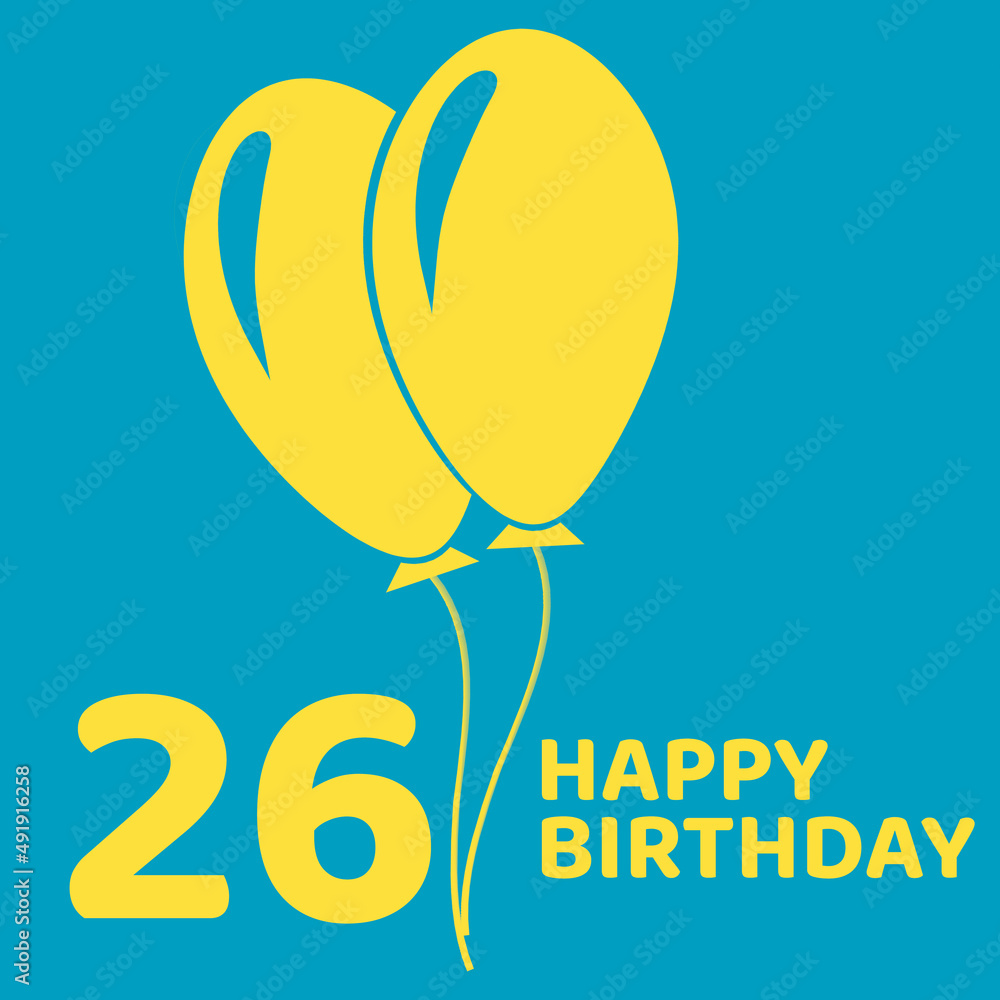26 years logo. Square logo illustration with 26. Happy birthday text on ...
