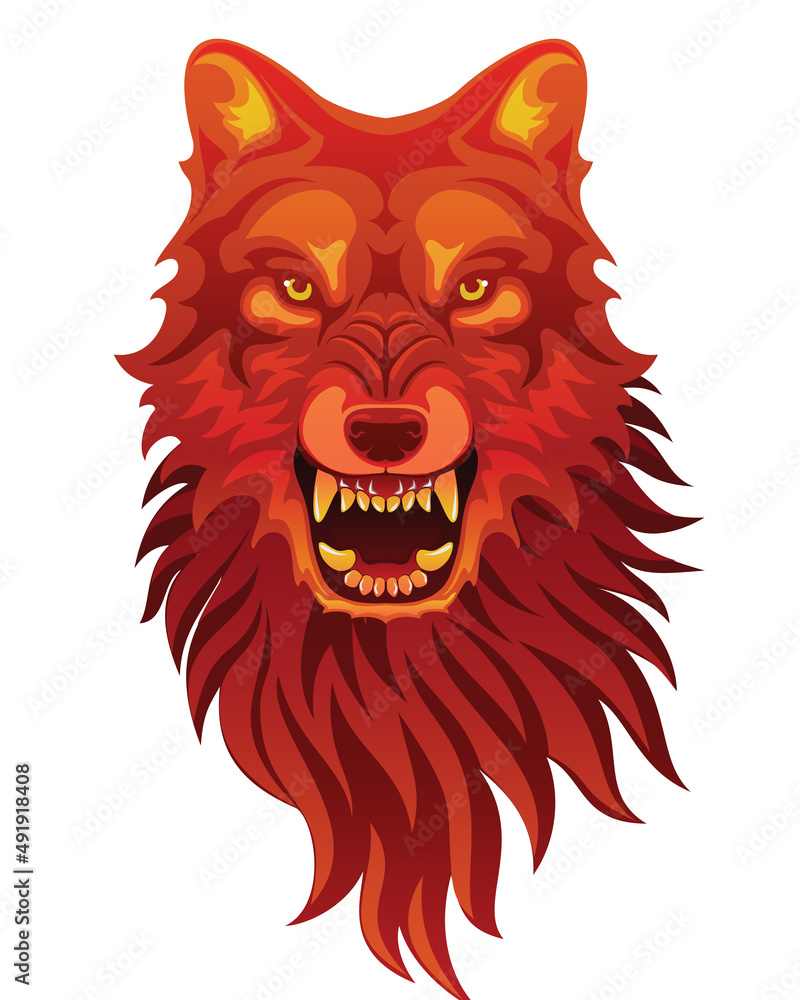 angry wolf face illustration white background red Stock Illustration ...