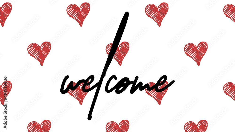 welcome hand-letter card with romantic background Stock Illustration ...