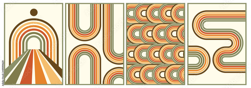 retro vintage 70s style stripes background poster lines. shapes vector ...