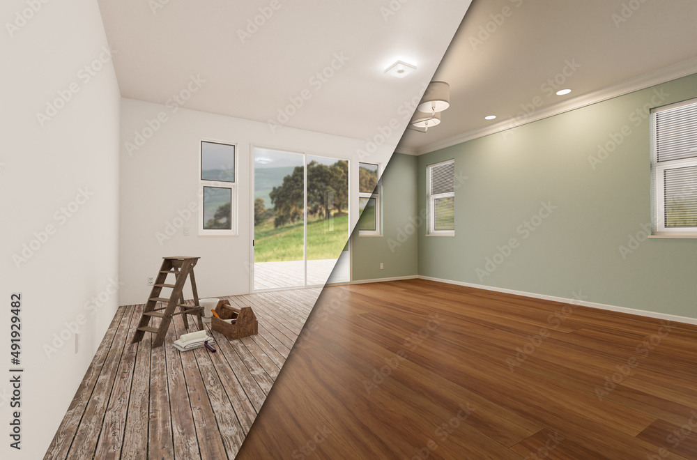 Unfinished room in house before and after Stock Photo | Adobe Stock