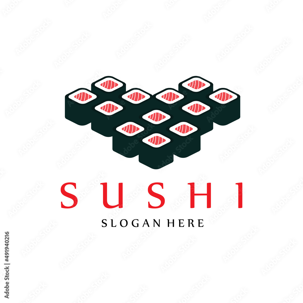 Japanese sushi food logo vector, with a variety of seafood meat ...