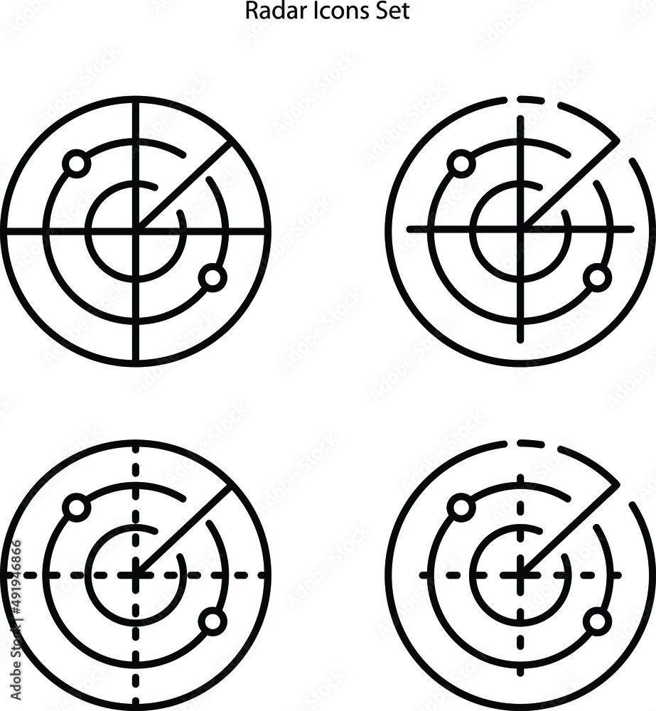 radar icons set isolated on white background. radar icon thin line ...