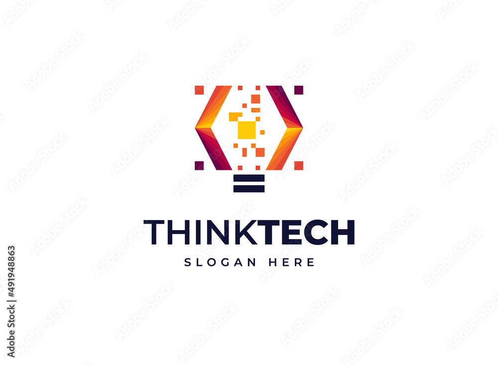 Think technology light bulb smart electricity idea vector logo design ...