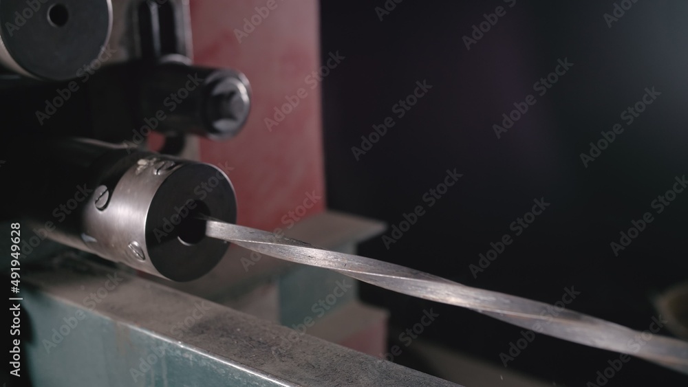 Foto de Forge workshop on table. Smithy manual production. Metal pipe ...