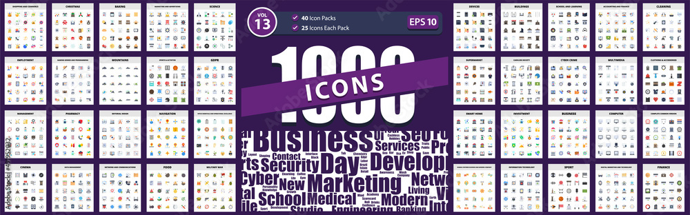 Pack of 1000 Icons sport, human centered business and modern company ...