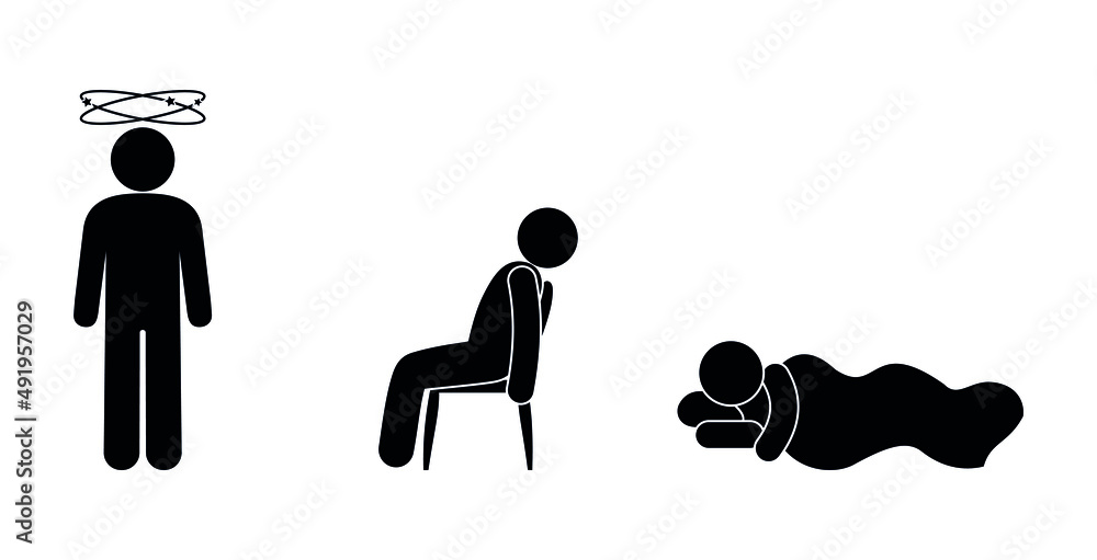 set of icons, a person is ill, illustration of dizziness, weakness ...