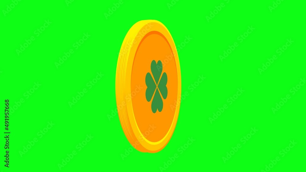 St. Patrick's Day. Flying Clover Leaves coins Rotating 2d animation ...
