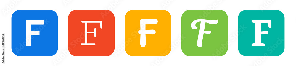 F alphabet in different typography element. Vector illustration Stock ...