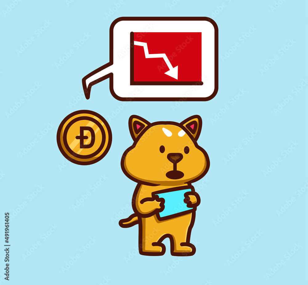 down trend doge coin illustration chart. animal flat cartoon style icon ...