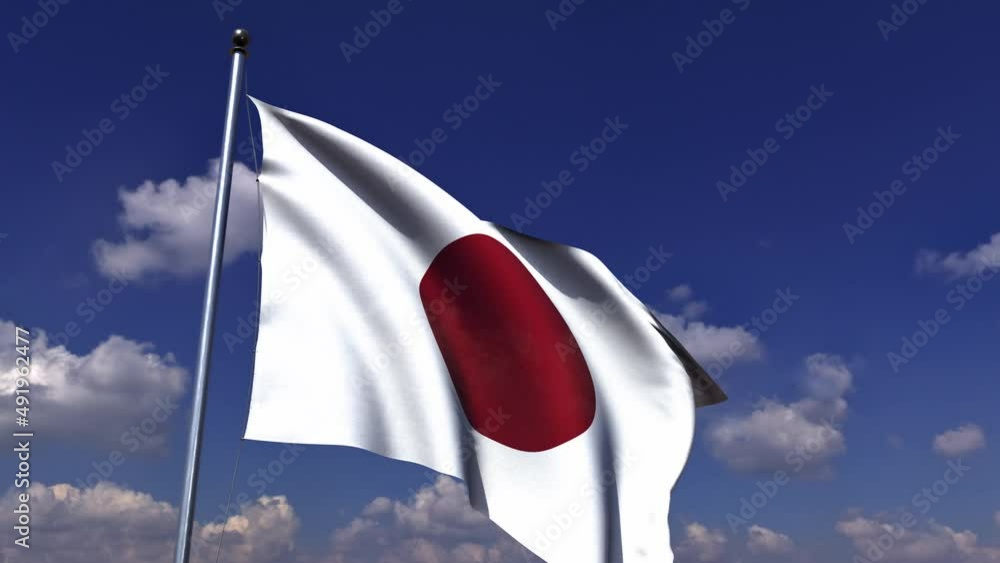 Flag of Japan waving in blue skies Stock Video | Adobe Stock