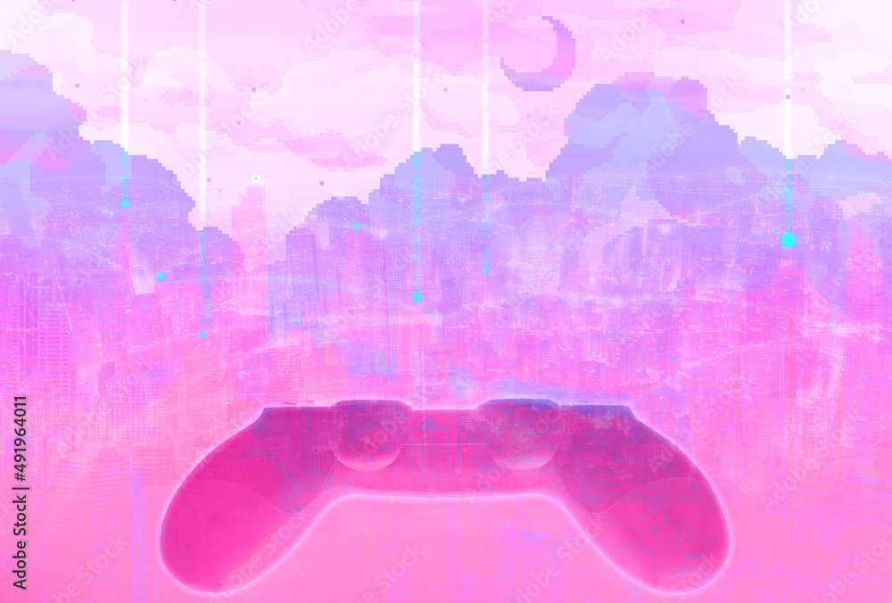 Futuristic joystick controller cyber punk theme color metaverse NFT ...