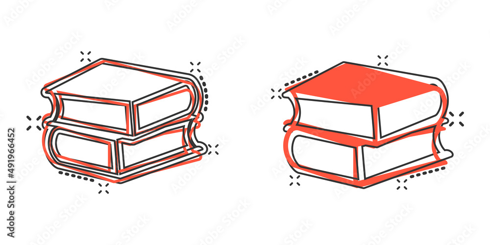 Book library icon in comic style. Encyclopedia cartoon vector ...