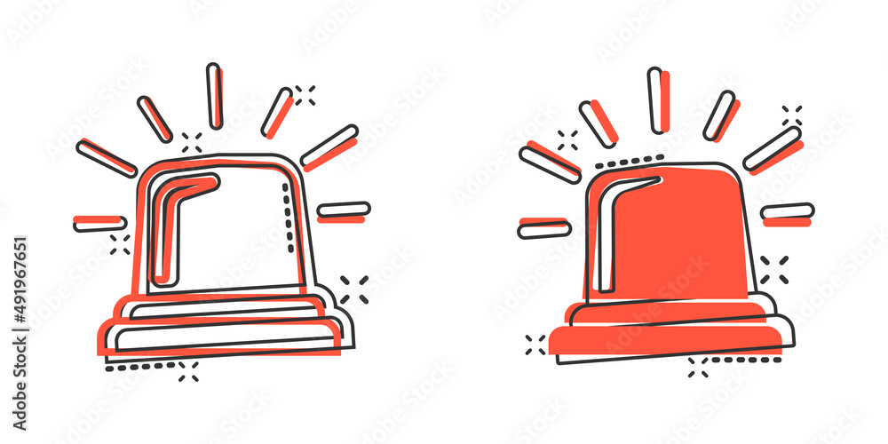 Emergency alarm icon in comic style. Alert lamp cartoon vector ...