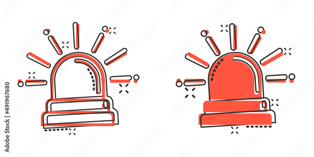 Emergency alarm icon in comic style. Alert lamp cartoon vector ...