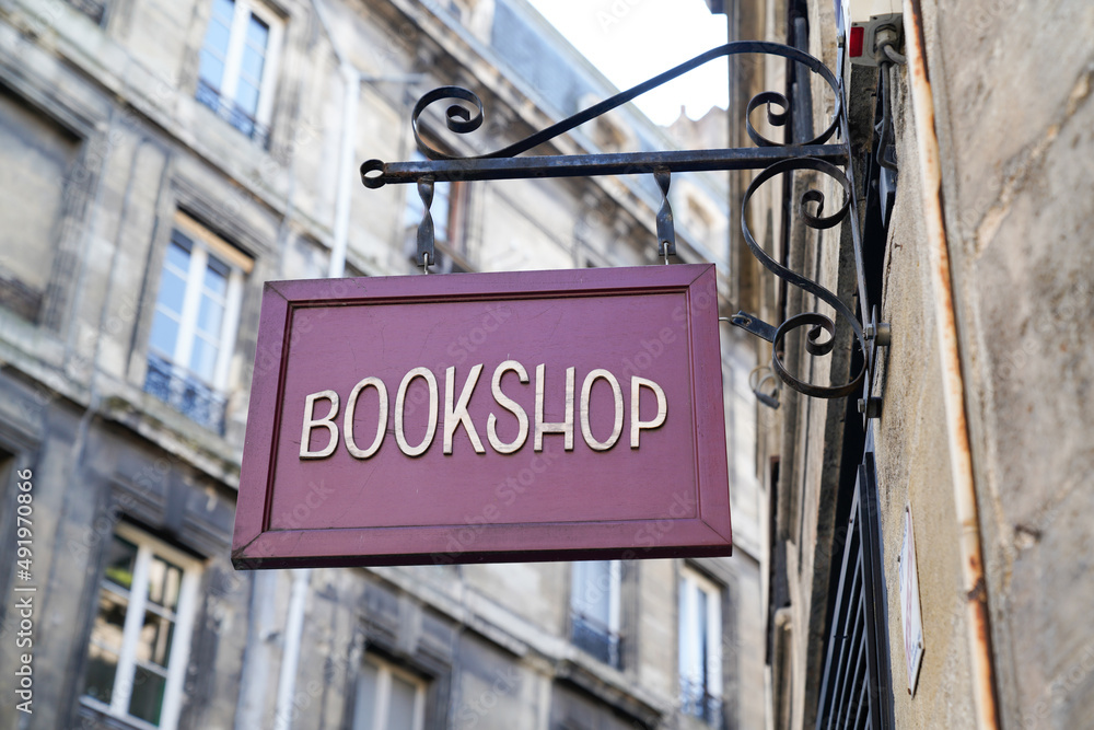 bookshop text vintage signage wooden panel retro bookstore sign in city ...