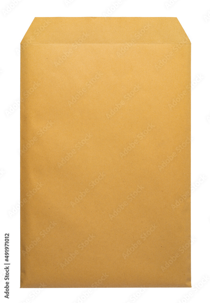 Brown envelope front and back isolated on white background. Letter top ...