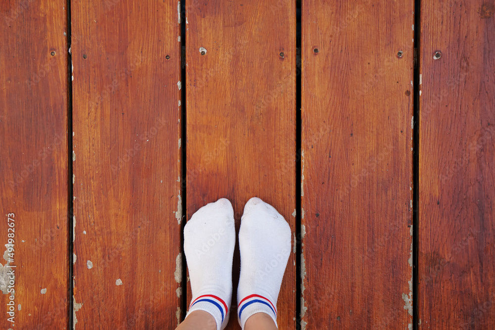 Personal Perspective or low section selfie of Asian woman, focus on ...