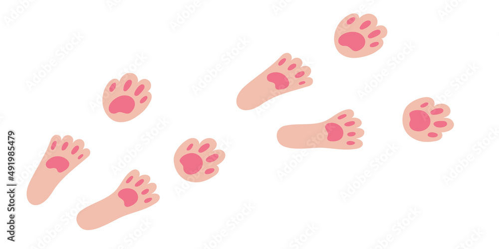 Rabbit paws. Pink bunny feet in cartoon style on white background ...