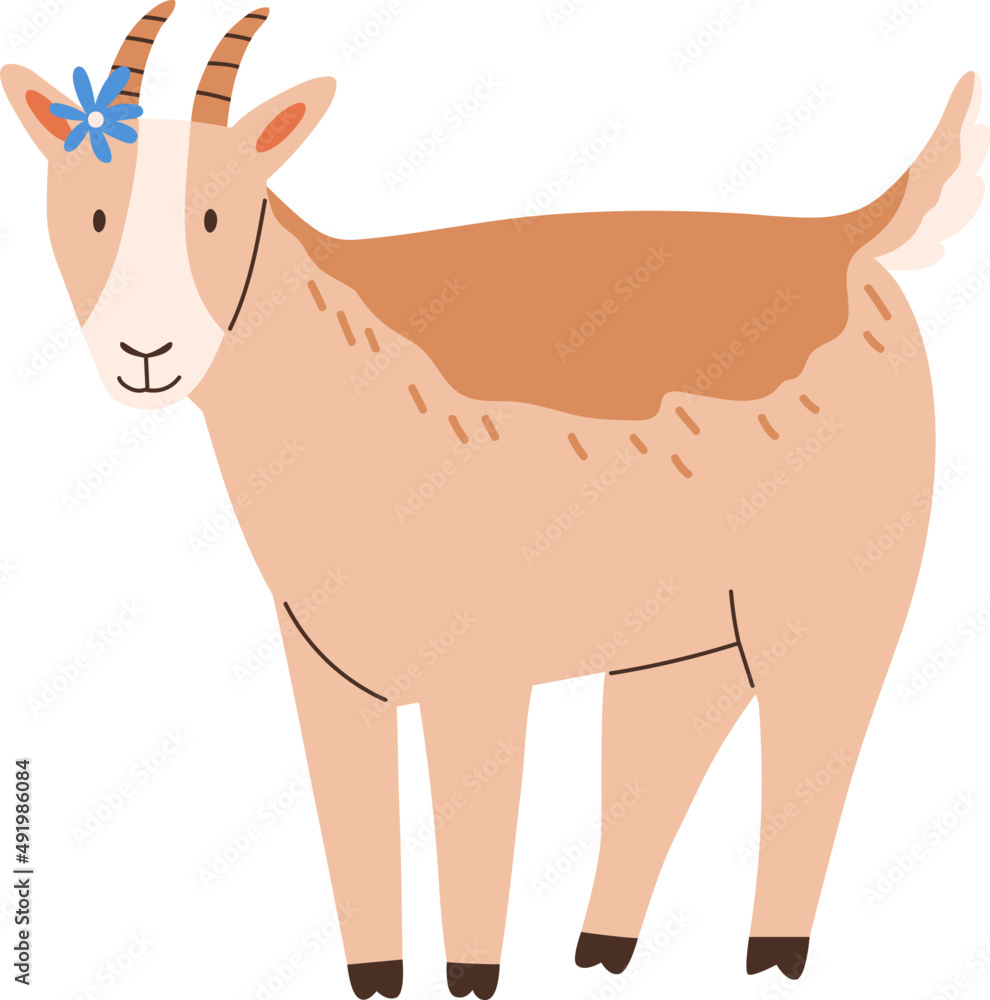Cute Goat Childish Cartoon Illustration Stock Vector | Adobe Stock