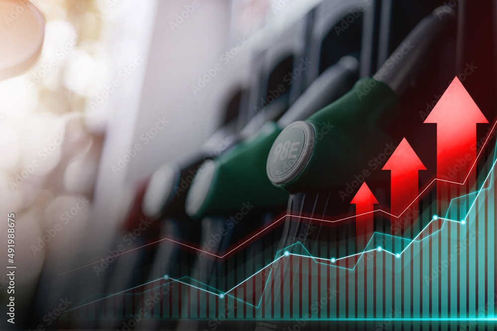 Price increase. Row of pistol in modern gas station Stock Photo | Adobe ...