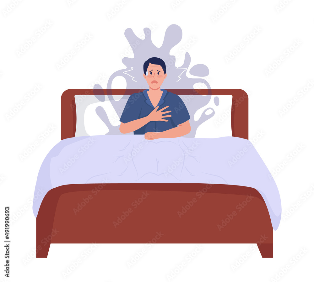 Nocturnal fears semi flat color vector character. Lying figure. Full ...