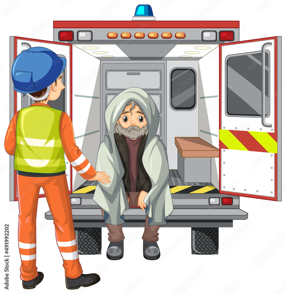 Emergency rescue team help people cartoon style at ambulance car Stock ...