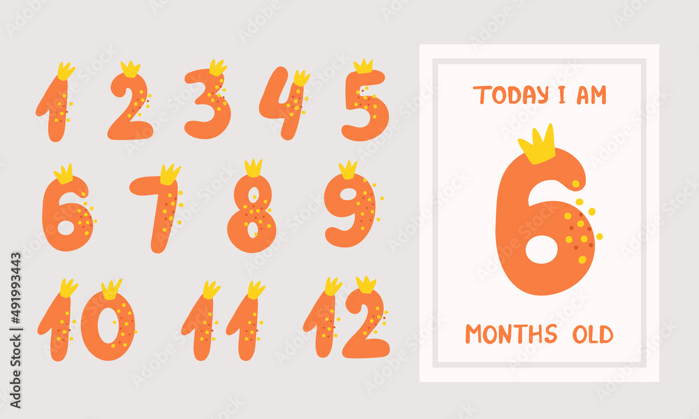 Baby cards with numbers for newborn girl or boy, 1-12 months. Baby ...